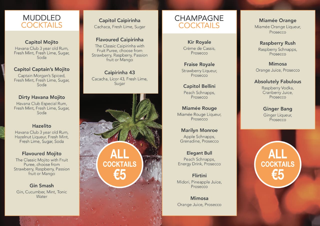 Menu at Capitol Lounge pub & bar, Dublin