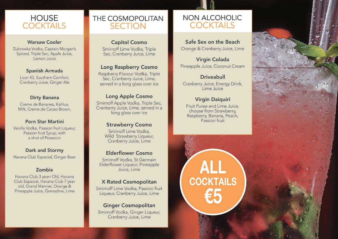 Menu at Capitol Lounge pub & bar, Dublin