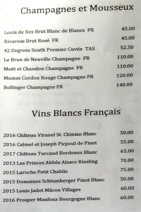 Menu at Le ﻿﻿Voltaire Bistro Francais restaurant, Belgrave