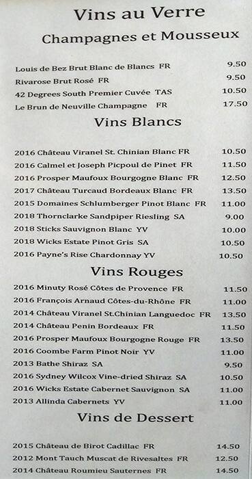 Menu at Le ﻿﻿Voltaire Bistro Francais restaurant, Belgrave