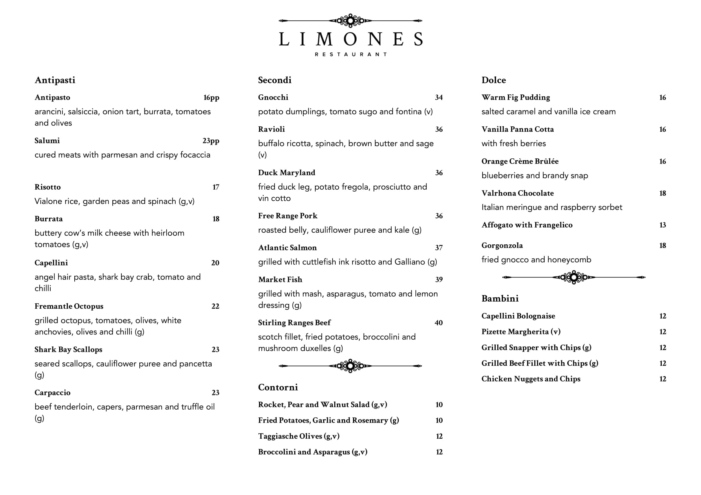 Menu at Limones Restaurant, Bicton, 1 Point Walter Rd