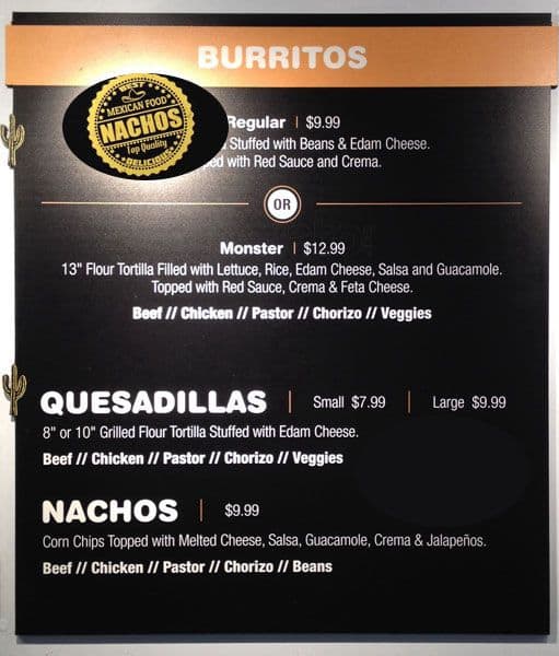 Menu at Cilantro and Jalapeno restaurant, North Vancouver