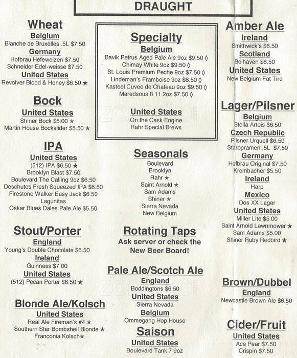 Carta del pub y bar The Ginger Man, Plano, Bishop Rd Suite E1