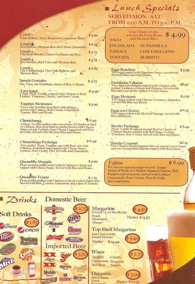 Menu at La pachanga pub & bar, Sullivan