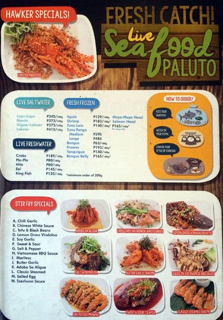 Menu at Seafood Island, Quezon City, Second Floor