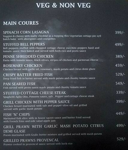 Menu at The Park Vue, Hyderabad