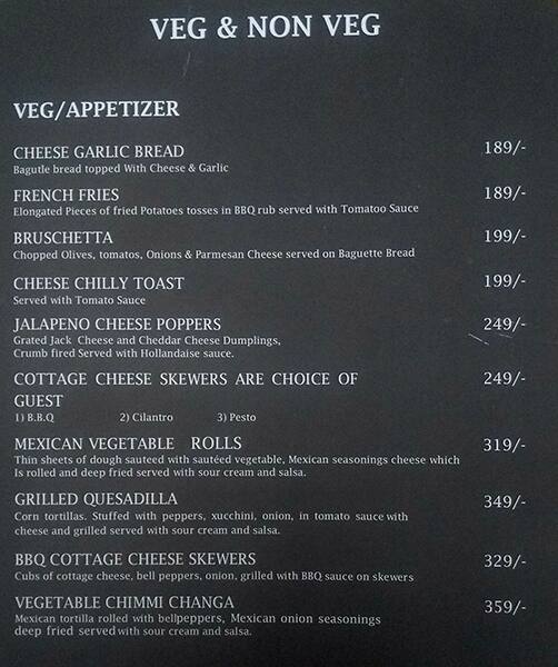 Menu at The Park Vue, Hyderabad