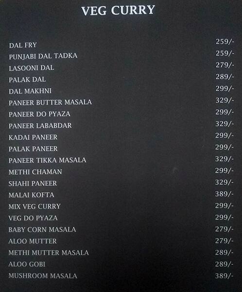 Menu At The Park Vue Hyderabad