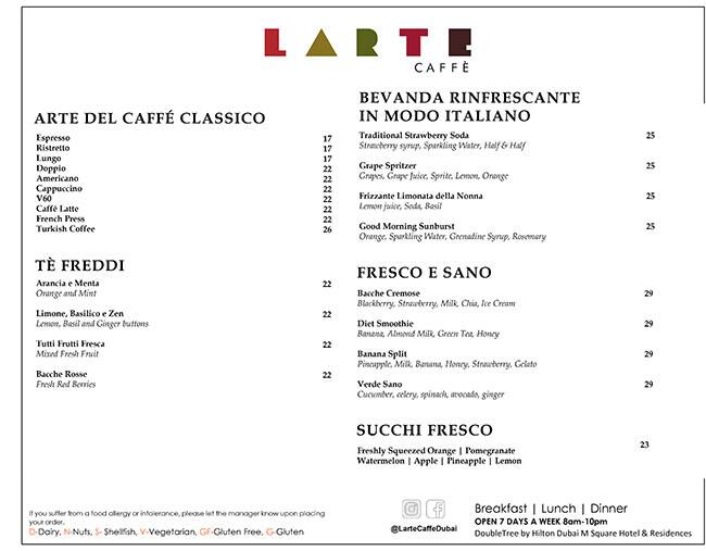 Menu at Larte Cafe - DoubleTree by Hilton Dubai M Square Hotel ...