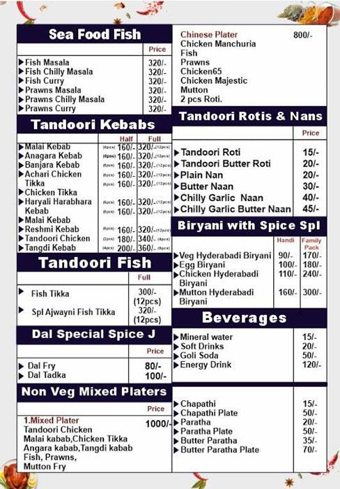 Menu of Spice Junction, Kukatpally, Hyderabad