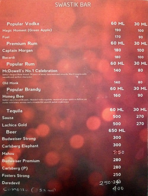 Menu at Swastik Bar, Kolkata, 4