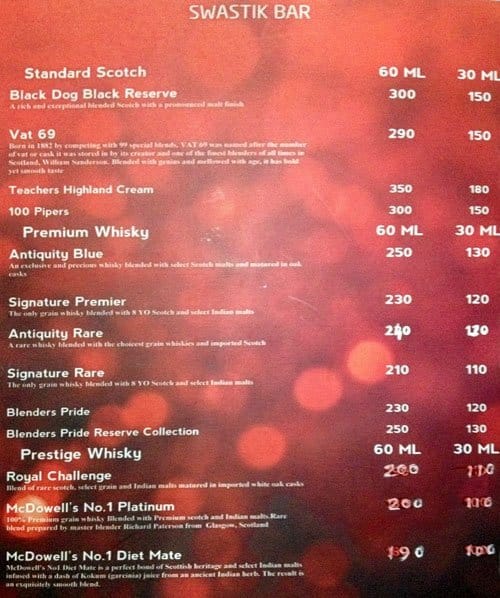 Menu at Swastik Bar, Kolkata, 4