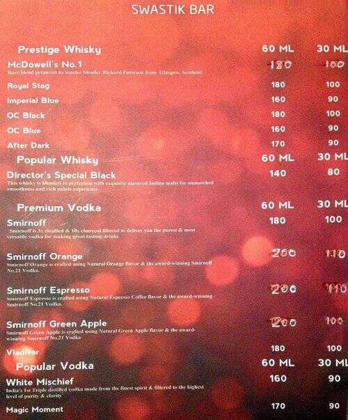 Menu at Swastik Bar, Kolkata, 4