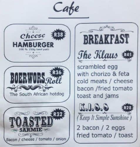 Menu at Cube Sports Bar, Cape Town