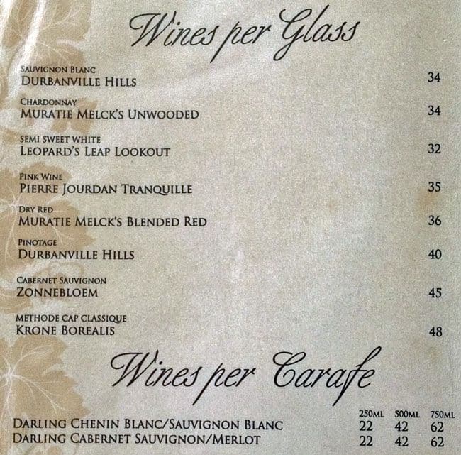 Menu at Castella Amare Restaurant, Cape Town, 47 5th Ave