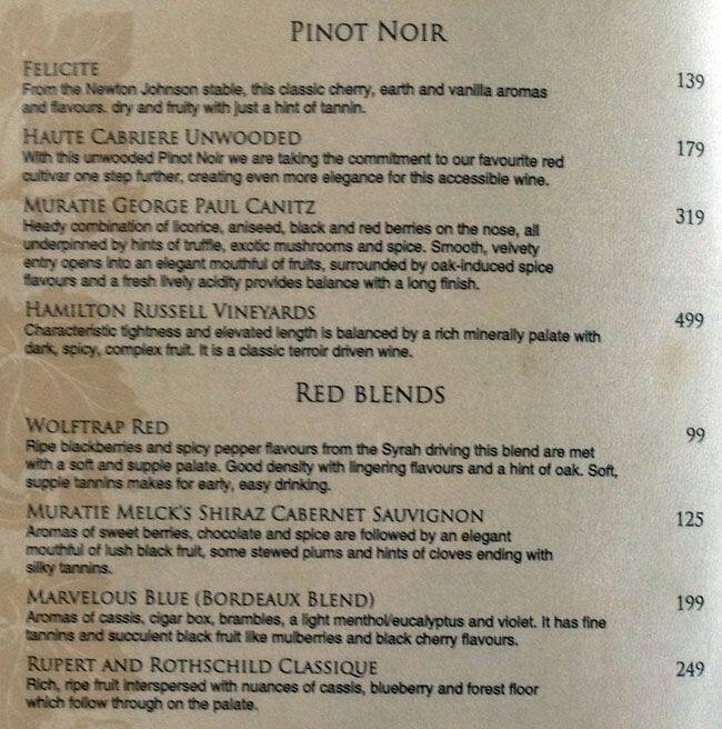 Menu at Castella Amare Restaurant, Cape Town, 47 5th Ave