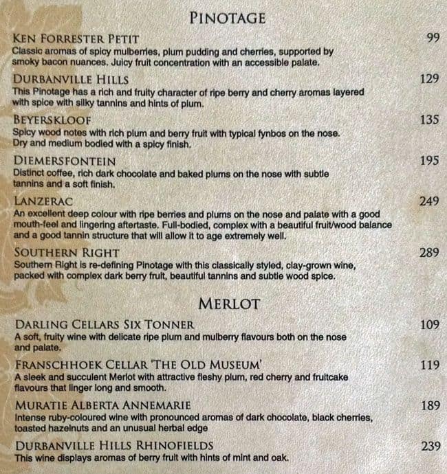 Menu at Castella Amare Restaurant, Cape Town, 47 5th Ave