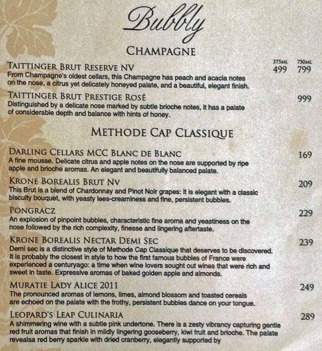 Menu at Castella Amare Restaurant, Cape Town, 47 5th Ave