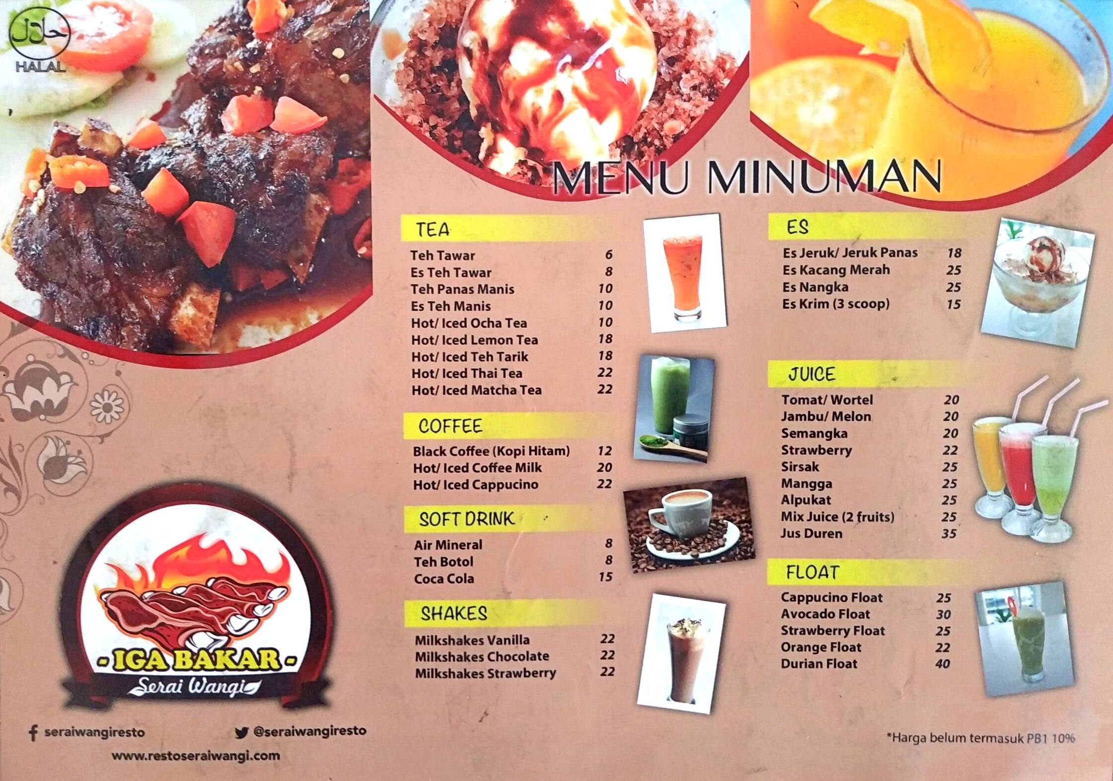 Menu at serai wangi cafe, Tangerang, BSD
