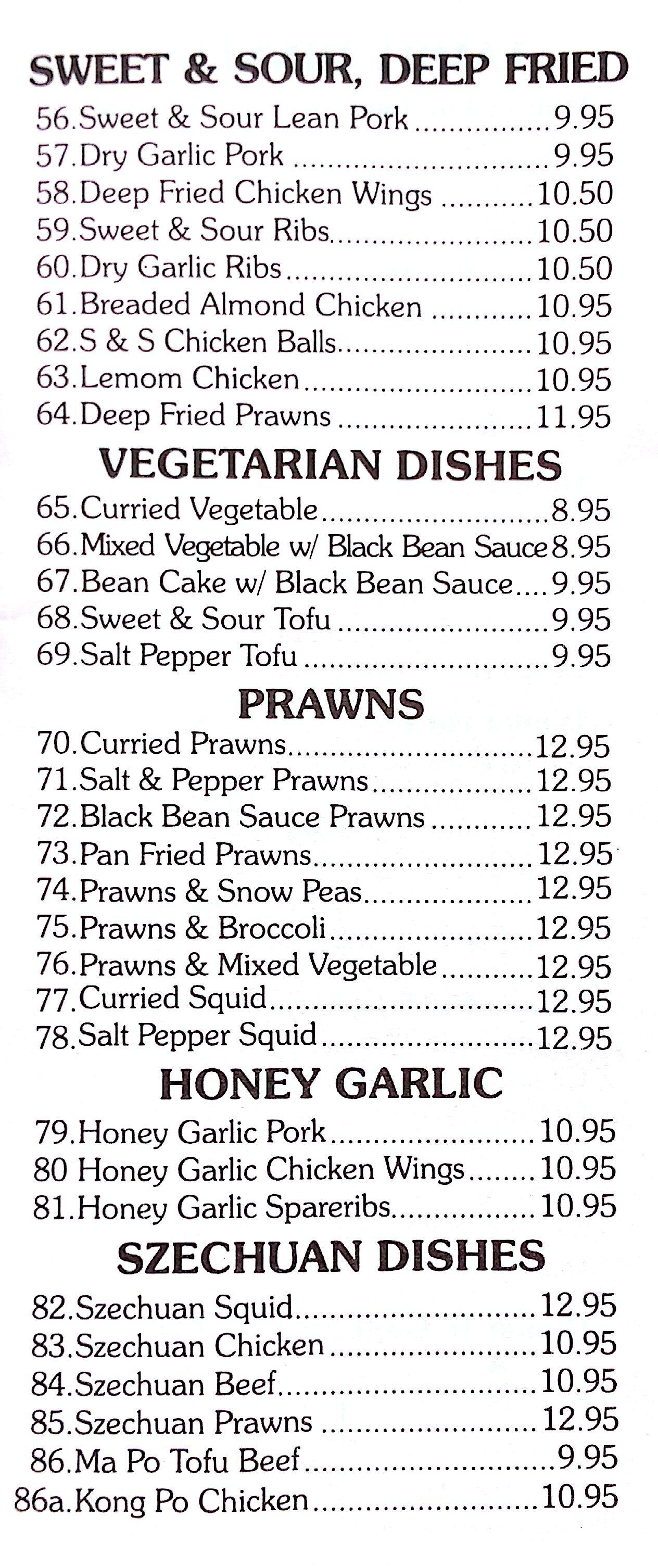 Menu at Fu Wah Express Chinese Foods restaurant, Langford