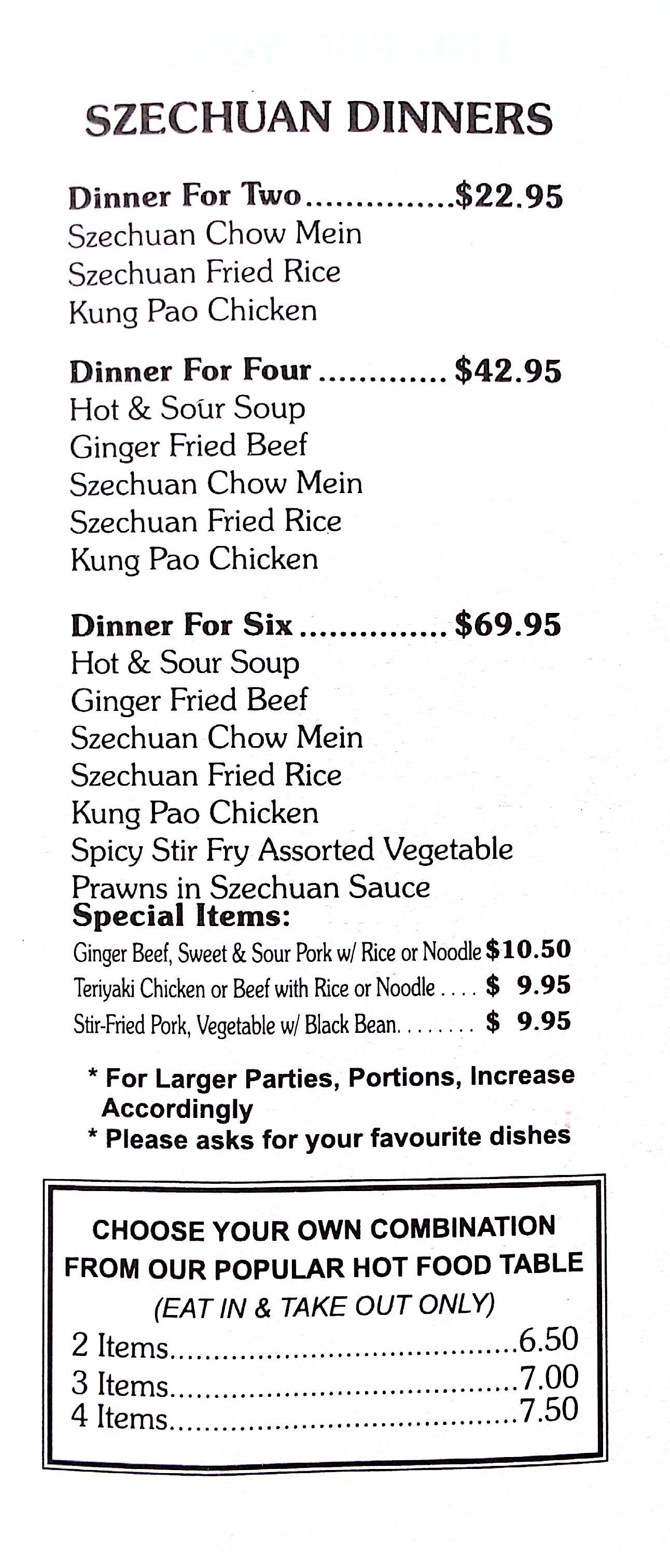 Menu at Fu Wah Express Chinese Foods restaurant, Langford