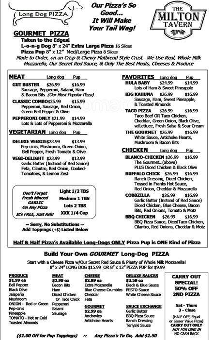 Menu at Milton Tavern pub & bar, Milton