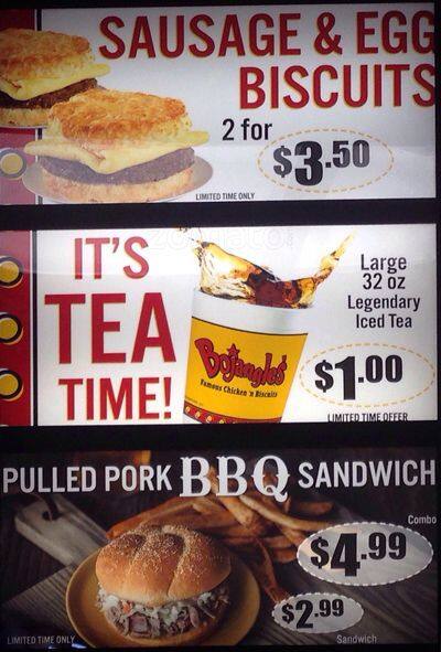 Menu at Bojangles fast food, Charlotte, Albemarle Rd