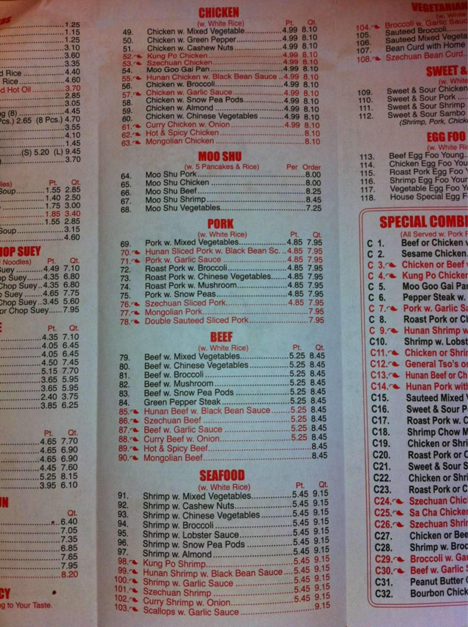 Menu at New China restaurant, Bethalto