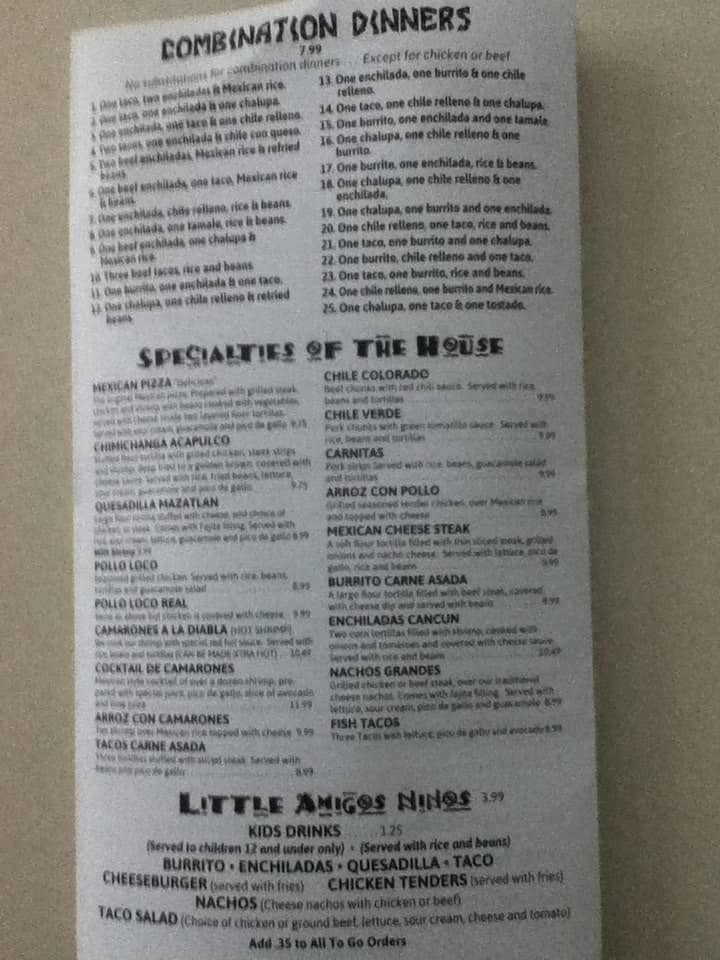 Menu at Burro Loco desserts, Anderson, 21 W 8th St