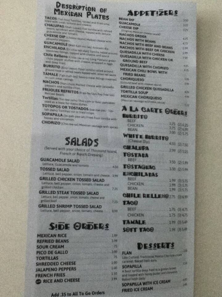 Menu at Burro Loco desserts, Anderson, 21 W 8th St