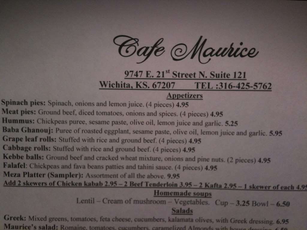Cafe Maurice Menu, Menu for Cafe Maurice, Wichita, Wichita - Urbanspoon ...