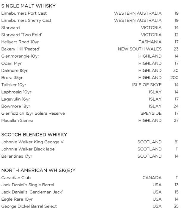 Menu at Wildflower restaurant, Perth