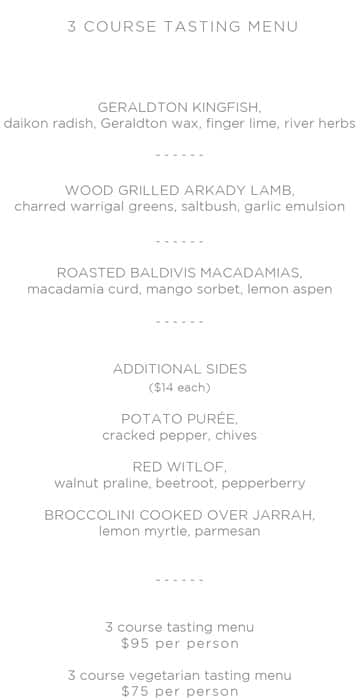 Menu at Wildflower restaurant, Perth