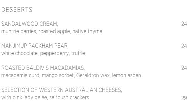Menu at Wildflower restaurant, Perth