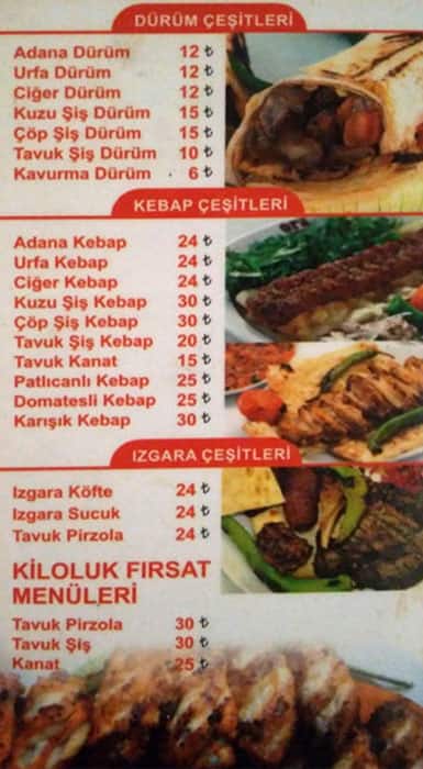 Menu at gurbuz usta ciger kebap & et mangal, Istanbul