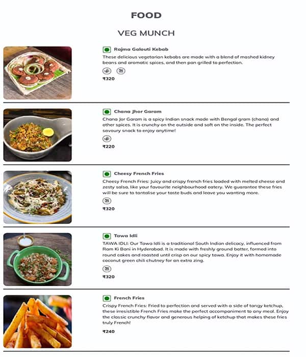Menu of KA 01- Ibis Hotel, Lavelle Road, Bangalore