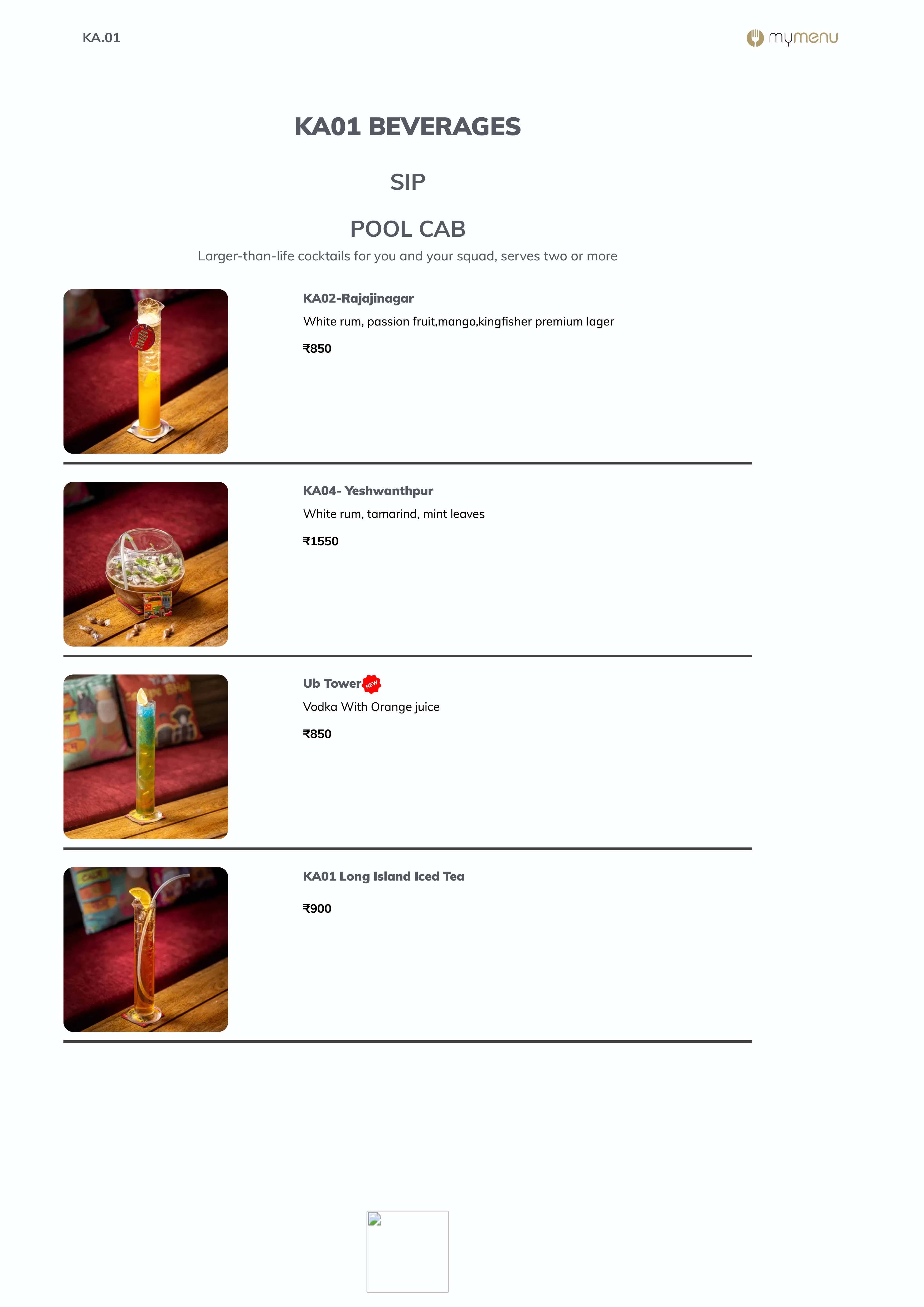 Menu of KA 01- Ibis Hotel, Lavelle Road, Bangalore