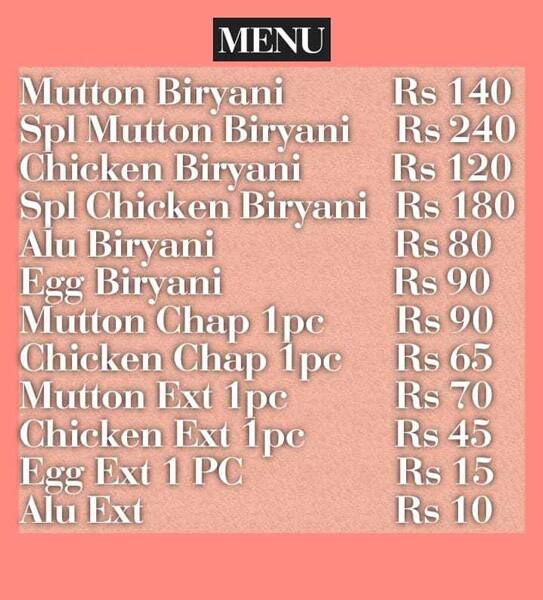 Menu of K.K. Arsalan Biriyani, Serampore, Kolkata