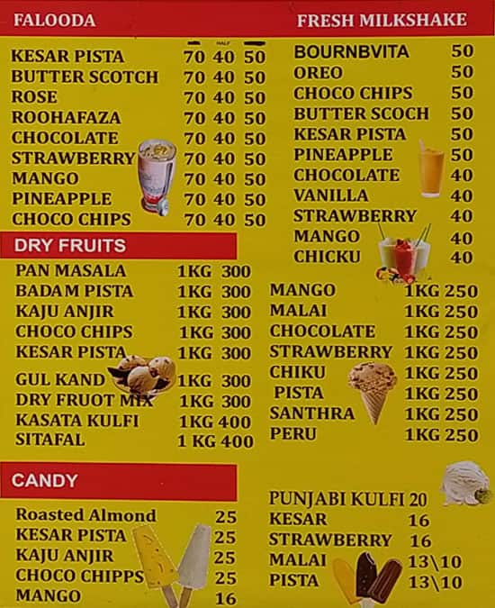Menu of Satyam Kulfi, Near Andheri East Station, Mumbai