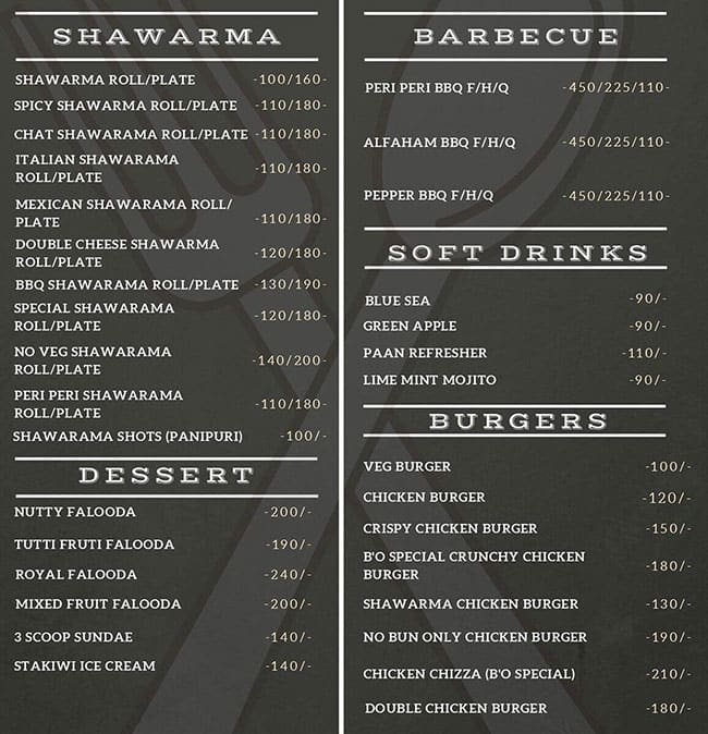 Menu of Burn Out, Woraiyur, Trichy