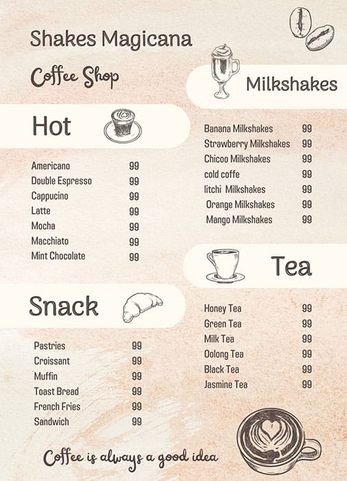 Menu of Shakes Magicana, Versova, Andheri West, Mumbai