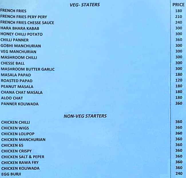 Menu Of Coco Teros Resort Mandrem Goa