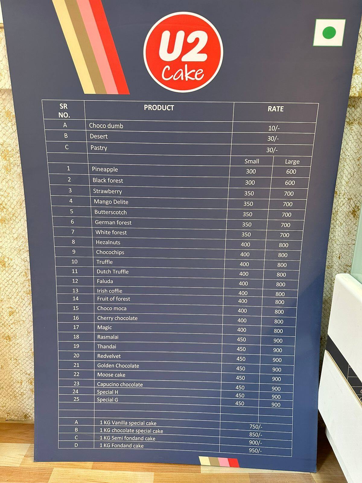 Menu of U2 Cakes, Prabhadevi, Mumbai