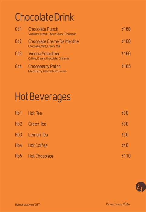 Menu at Hot Chocolate, Coimbatore, Avanashi Road