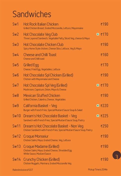 Menu at Hot Chocolate, Coimbatore, Avanashi Road