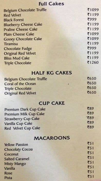 Menu at Bliss, Bengaluru, XHRC+Q4Q