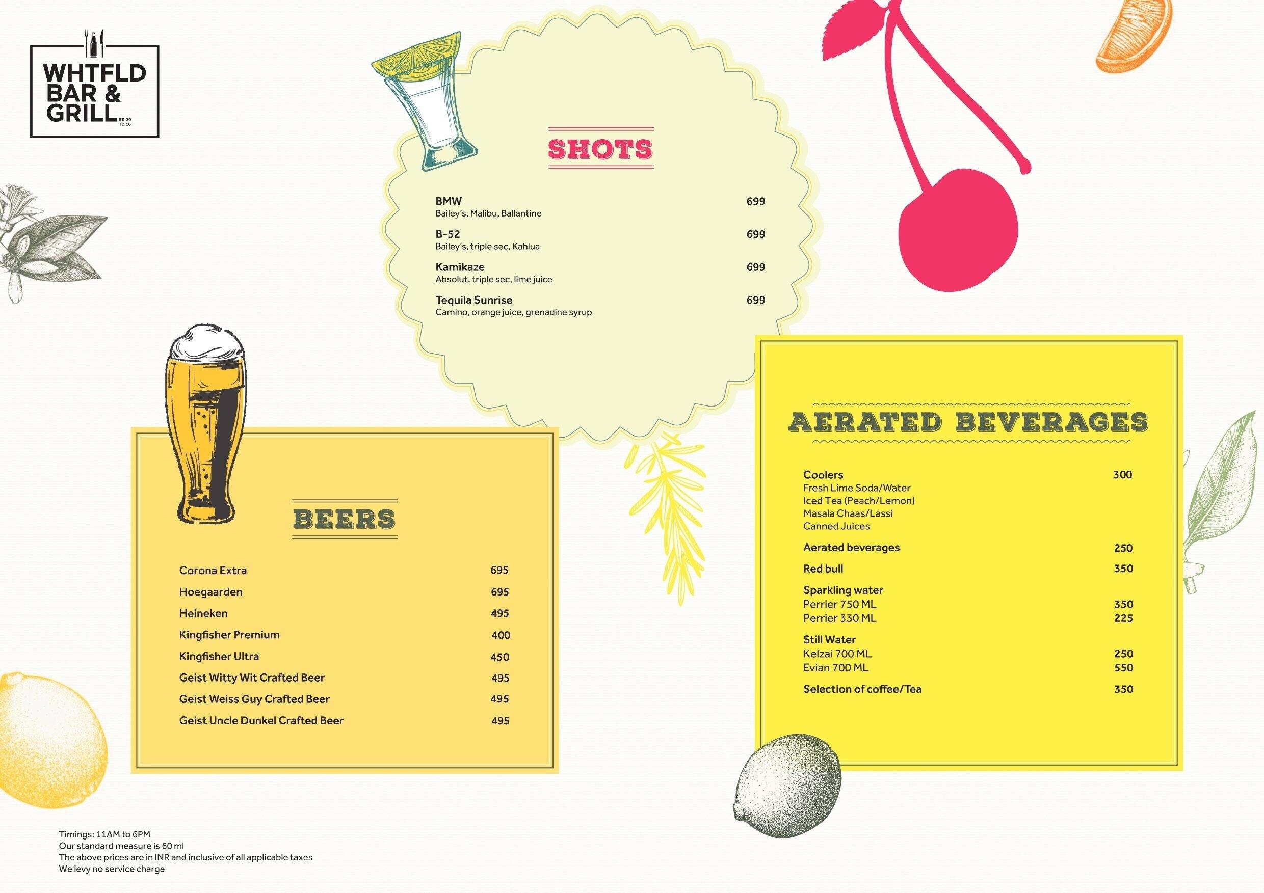 Menu at Whitefield Bar and Grill - Bengaluru Marriott Hotel Whitefield ...