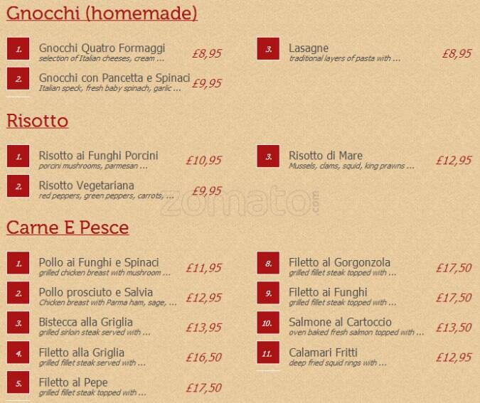 Menu at Corleone restaurant, London, 186A High Street Colliers Wood