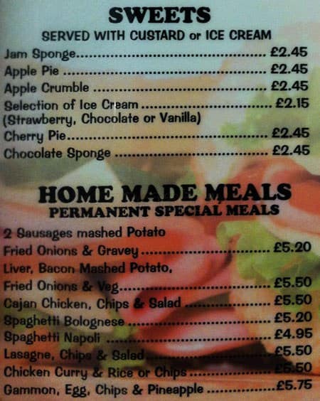 Menu at Mazzi's Cafe, Wallington