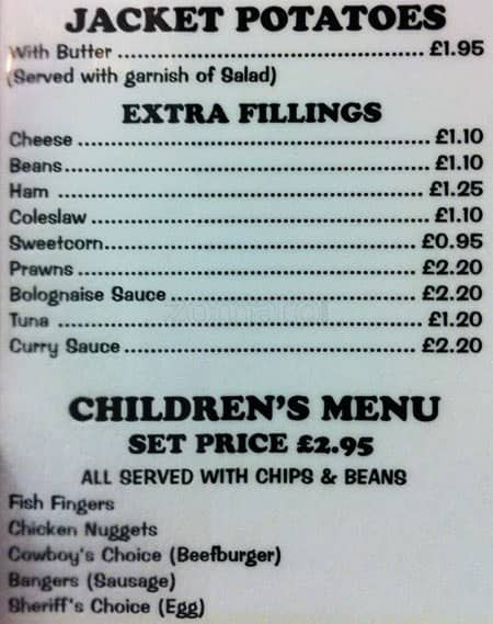 Menu at Mazzi's Cafe, Wallington